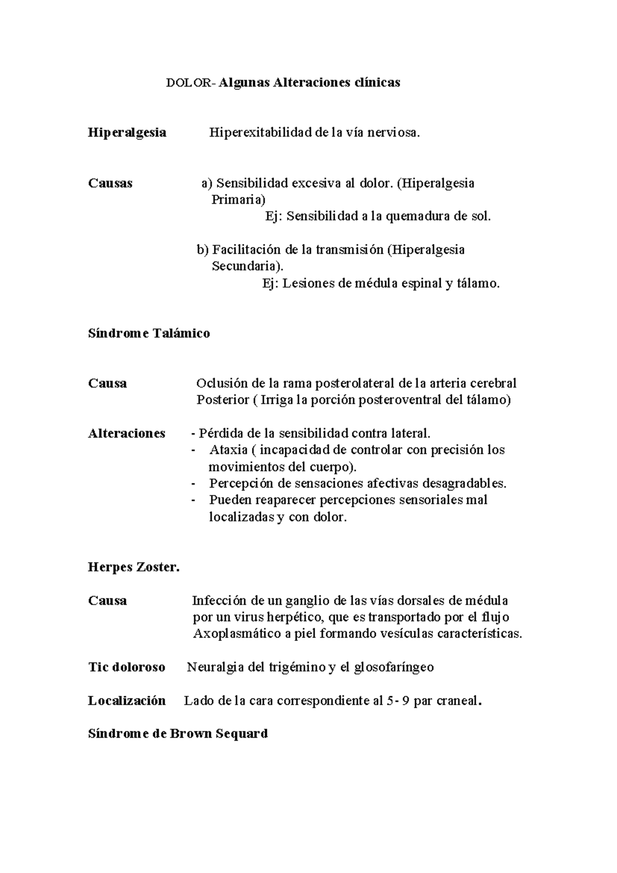 Dolor - Información completa - DOLOR- Algunas Alteraciones clínicas ...