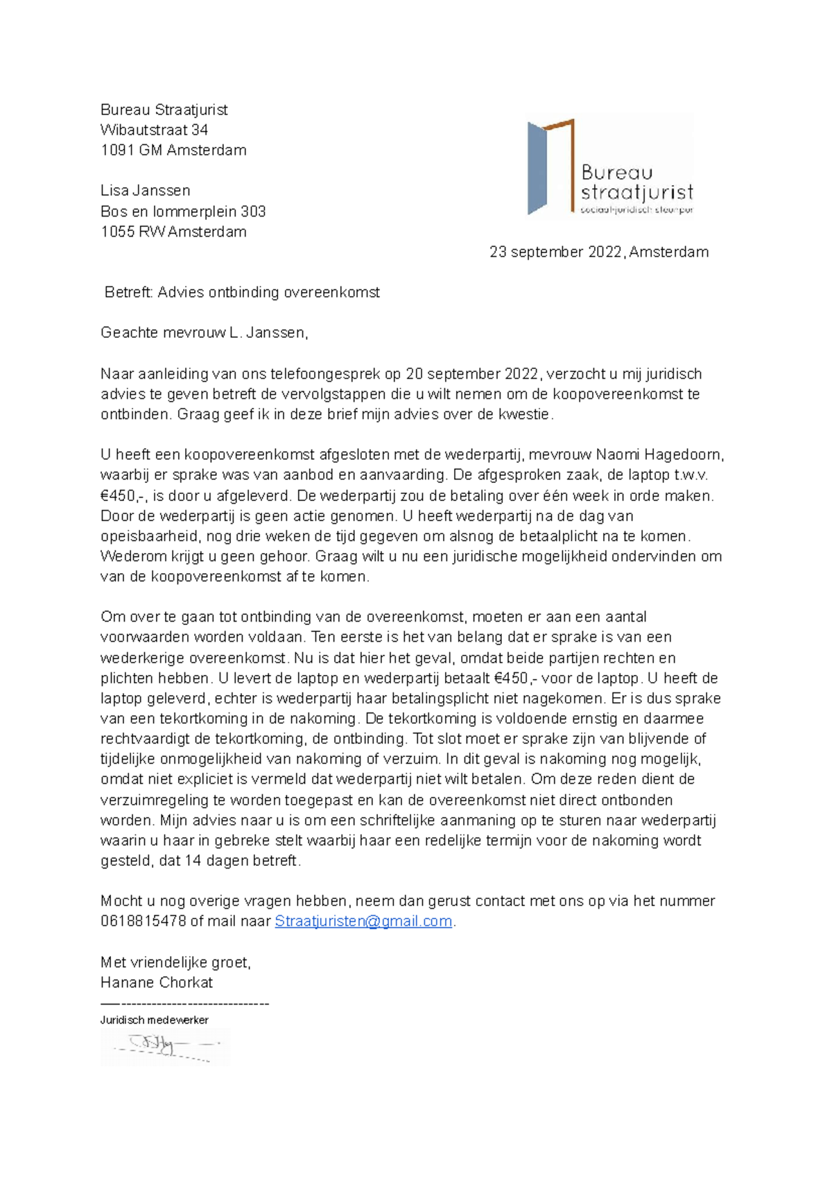 Adviesbrief gespreksvoering - Bureau Straatjurist Wibautstraat 34 1091 ...