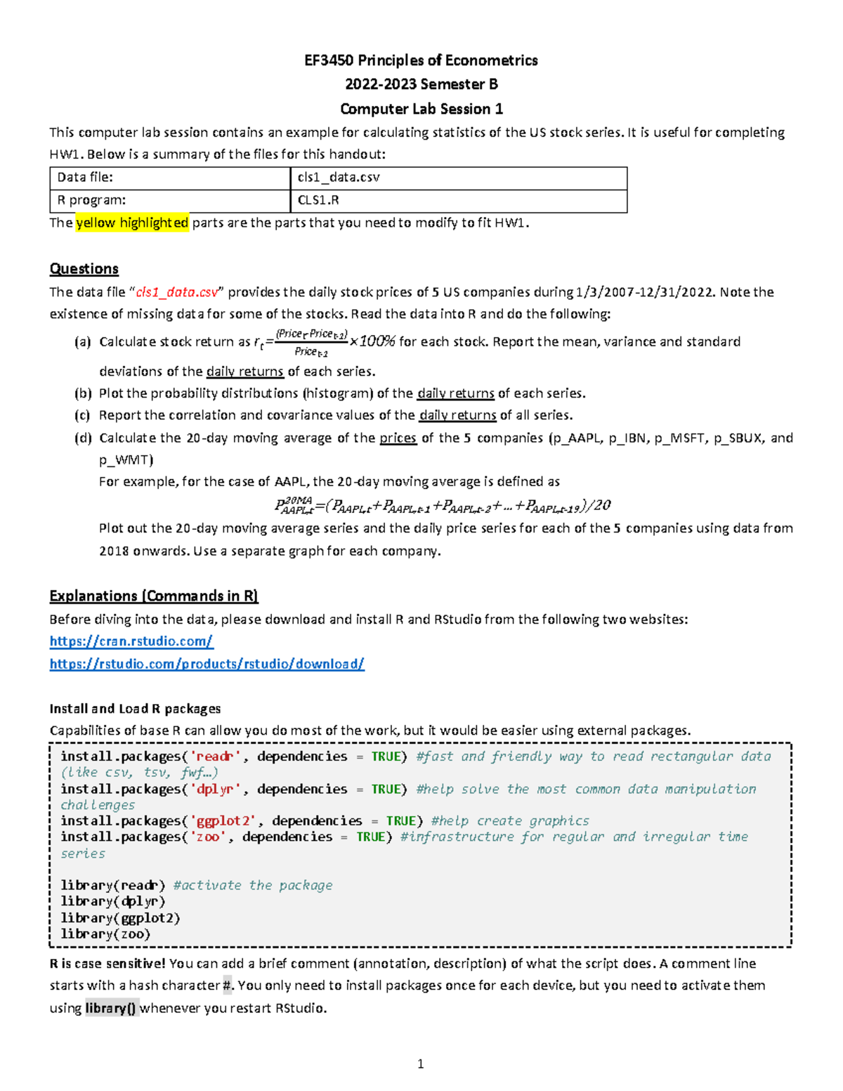 CLS1 Handout 20230106 - Question paper - EF3450 Principles of ...