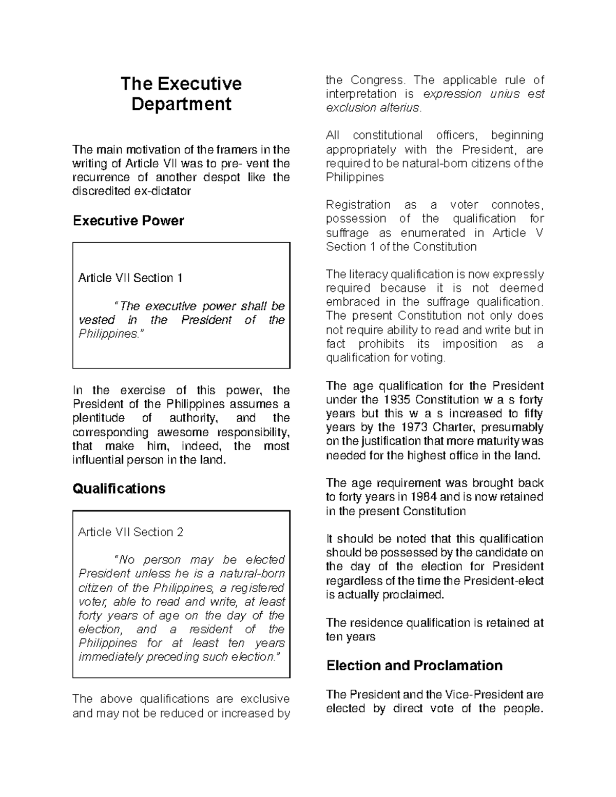 The Executive Department - The Executive Department The main motivation ...