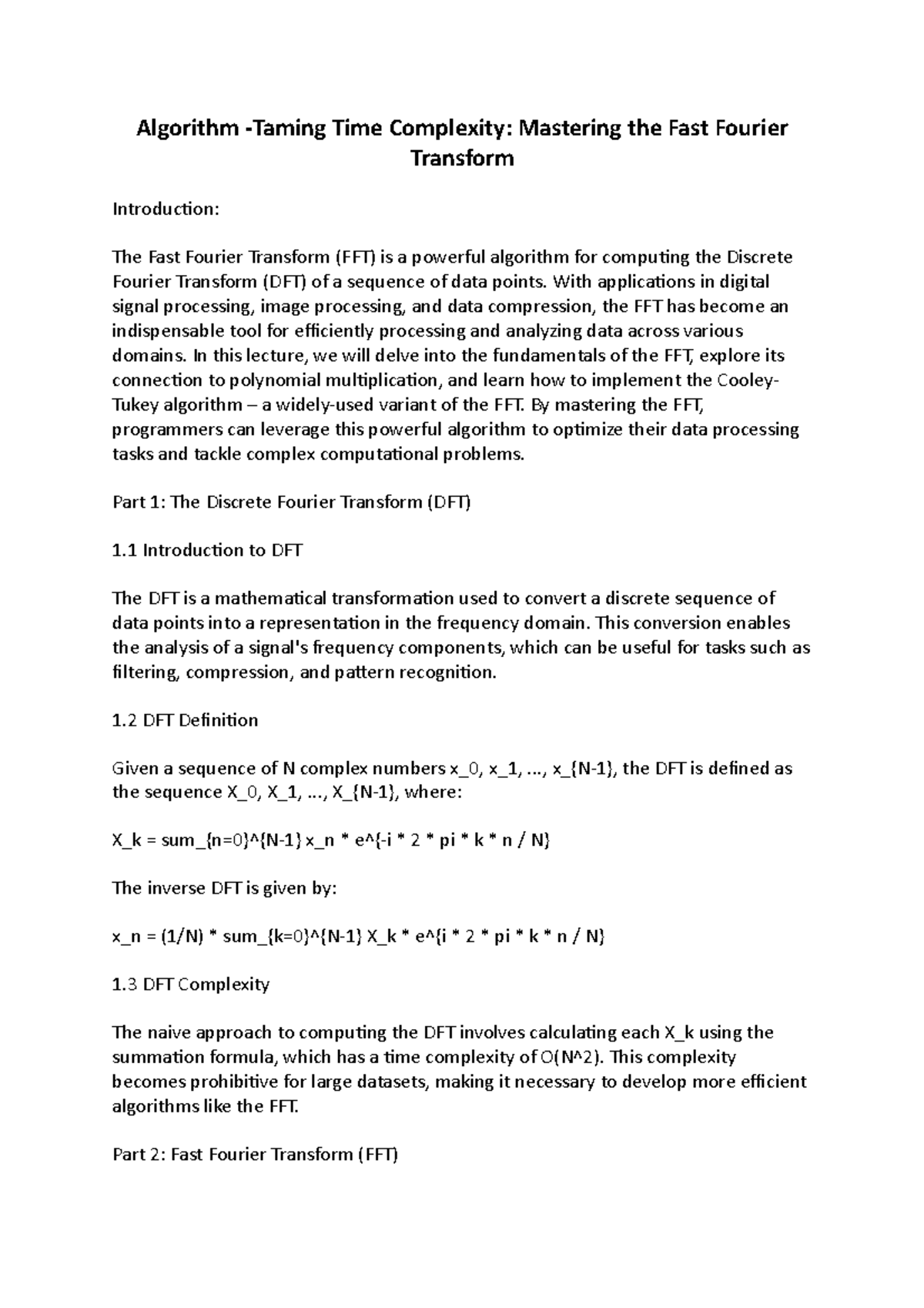 Algorithm Taming Time Complexity Mastering The Fast Fourier Transform Algorithm Taming Time