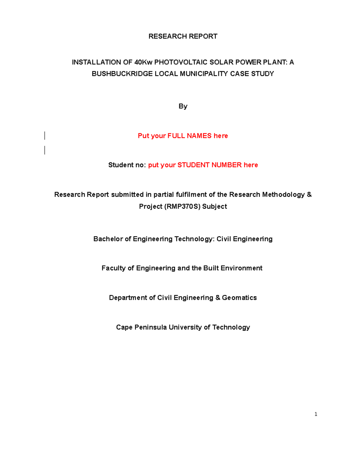 FISA Research Report Template - RESEARCH REPORT INSTALLATION OF 40Kw ...
