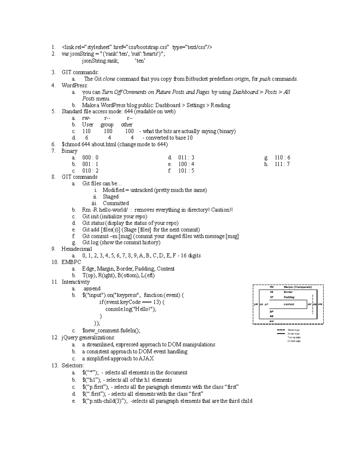 CIT281 Midterm Note Sheet - 1. 2. 3. 4. 5. 6. 7. 8. 9. 10. 11. 12. 13. var jsonString GIT ...