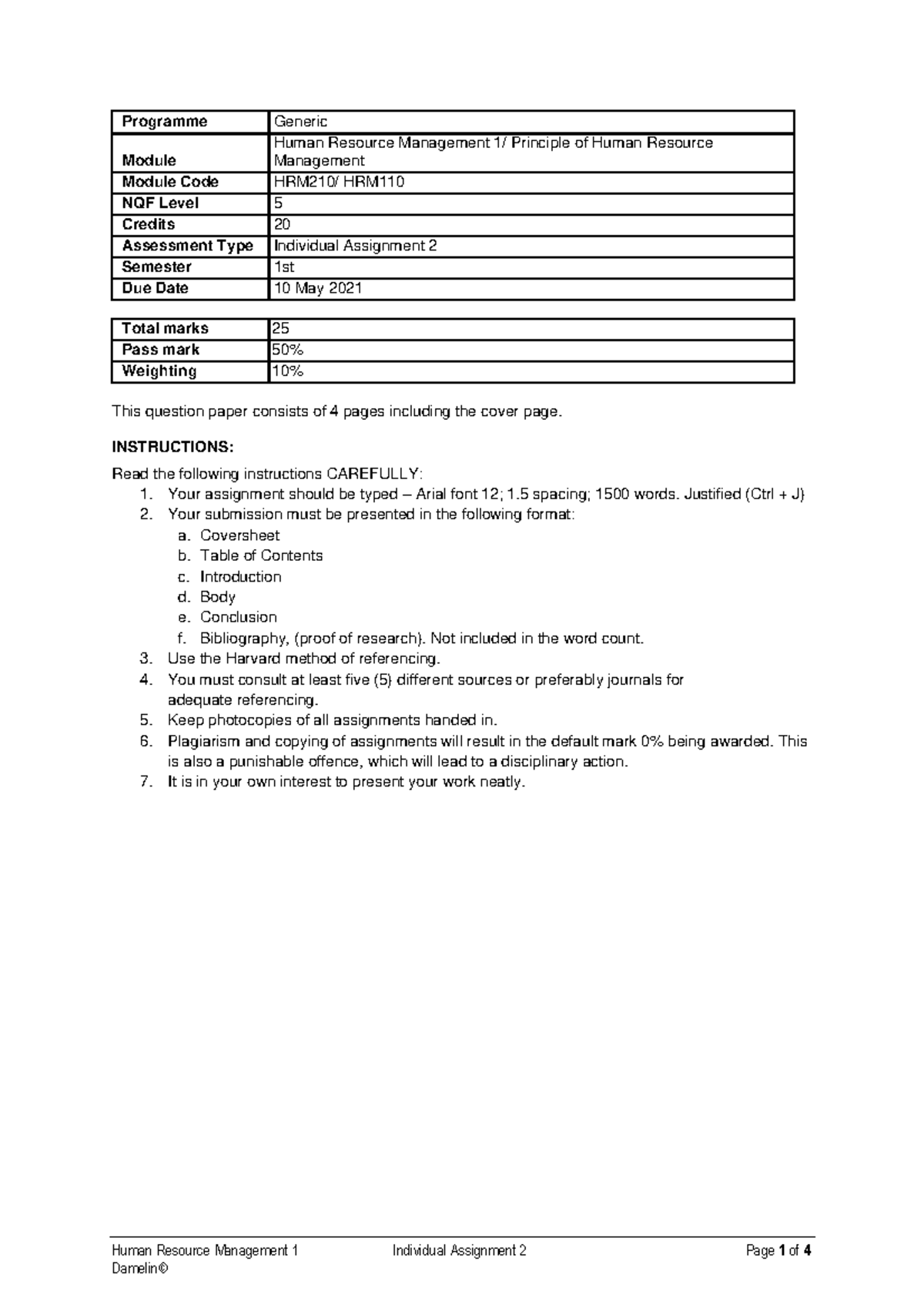 Human Resource Management - Programme Generic Module Human Resource ...
