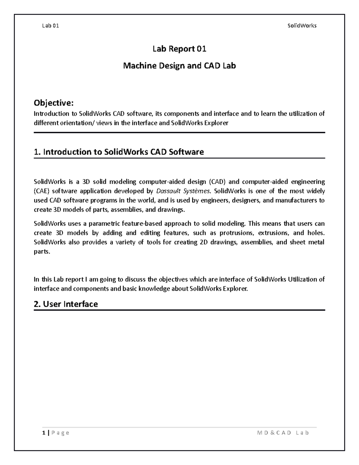Manufactring process report - Lab Report 01 Machine Design and CAD Lab ...