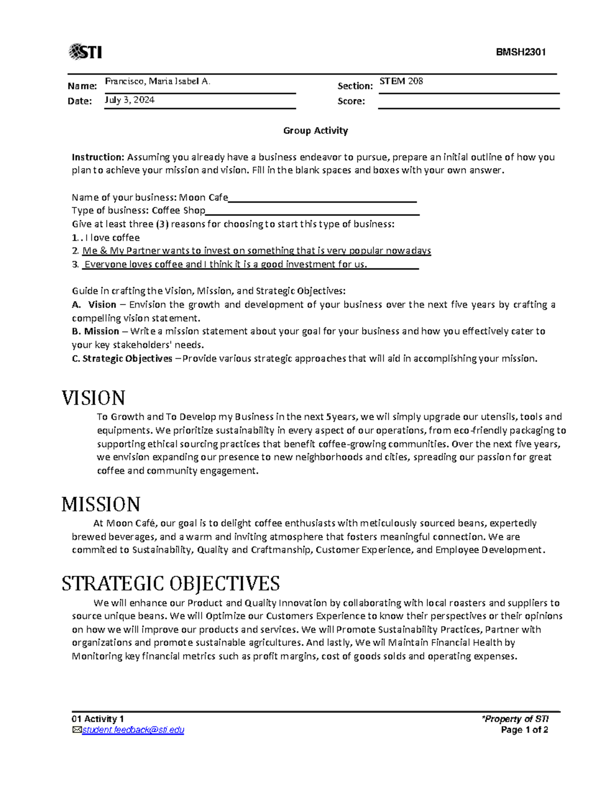 01 Activity 1(19) - N/A - BMSH 01 Activity 1 student@sti *Property of ...