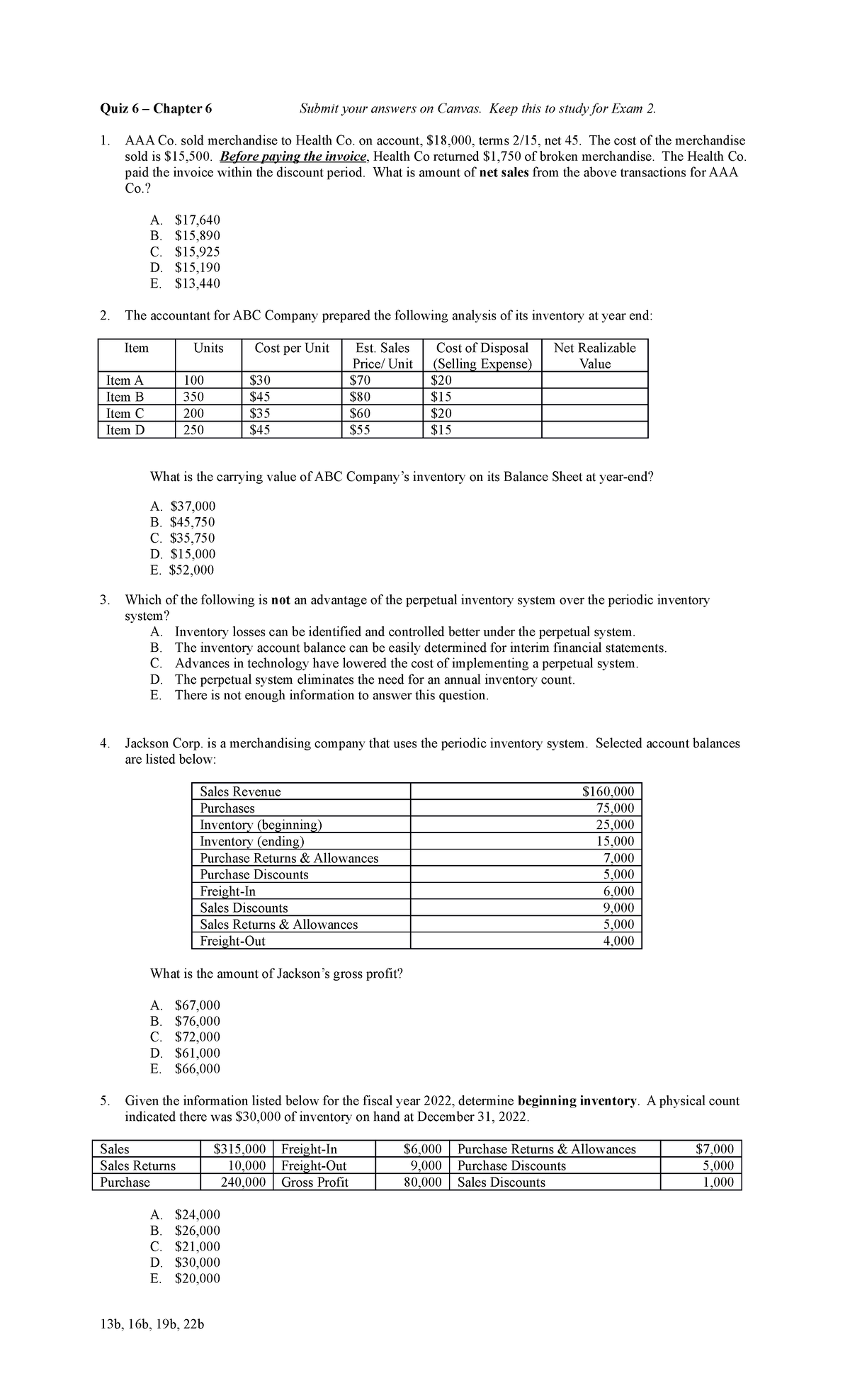 Quiz 6 (Chapter 6) Blank - Quiz 6 – Chapter 6 Submit your answers on ...