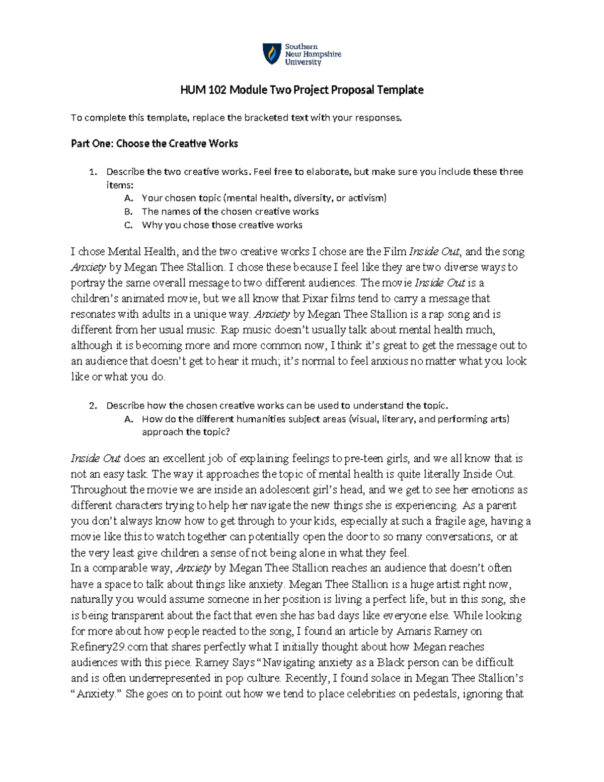 Module Two Project Proposal Template - Part One: Choose the Creative ...