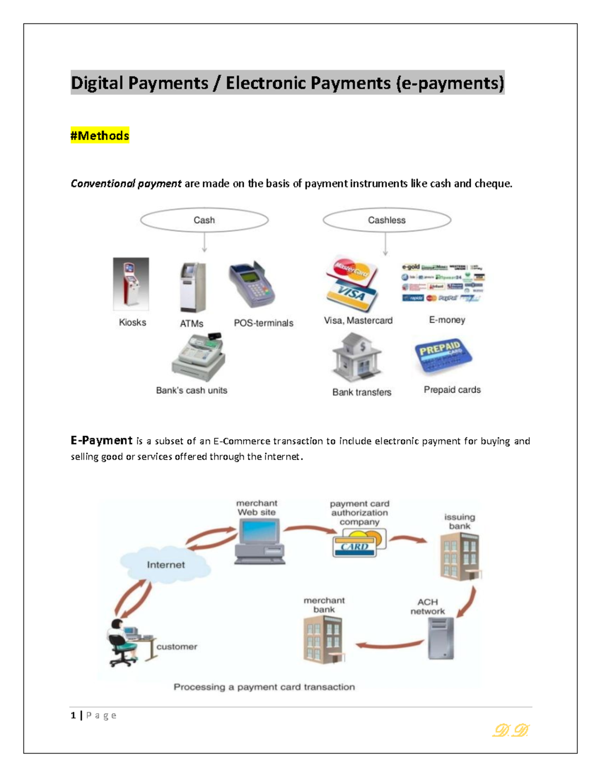 BCOM SEM II - DD Digital Payment#Methods - 1 | P a g e Digital Payments / Electronic Payments ...