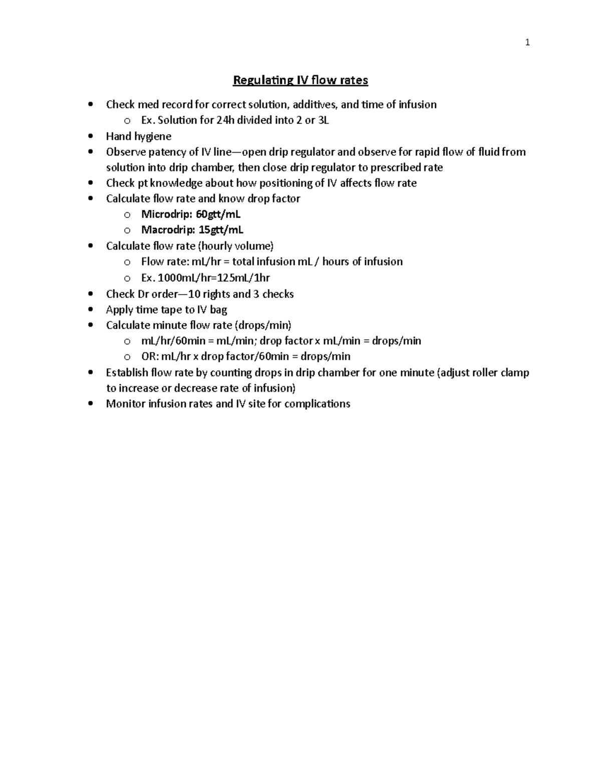 Regulating IV flow rates - 1 Regulating IV flow rates Check med record ...