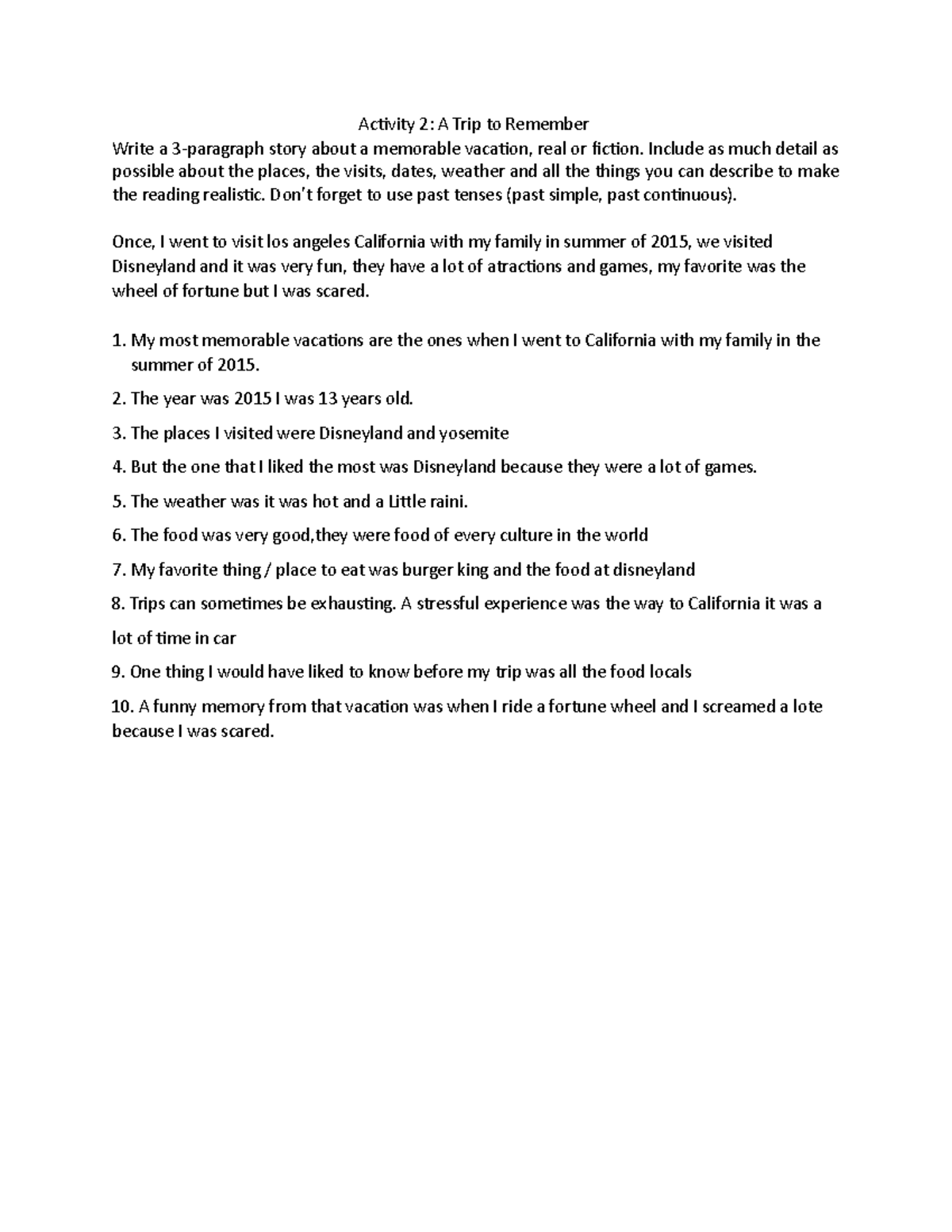 Ingles activiti 2 ingles nivel numero 2 - Activity 2: A Trip to ...