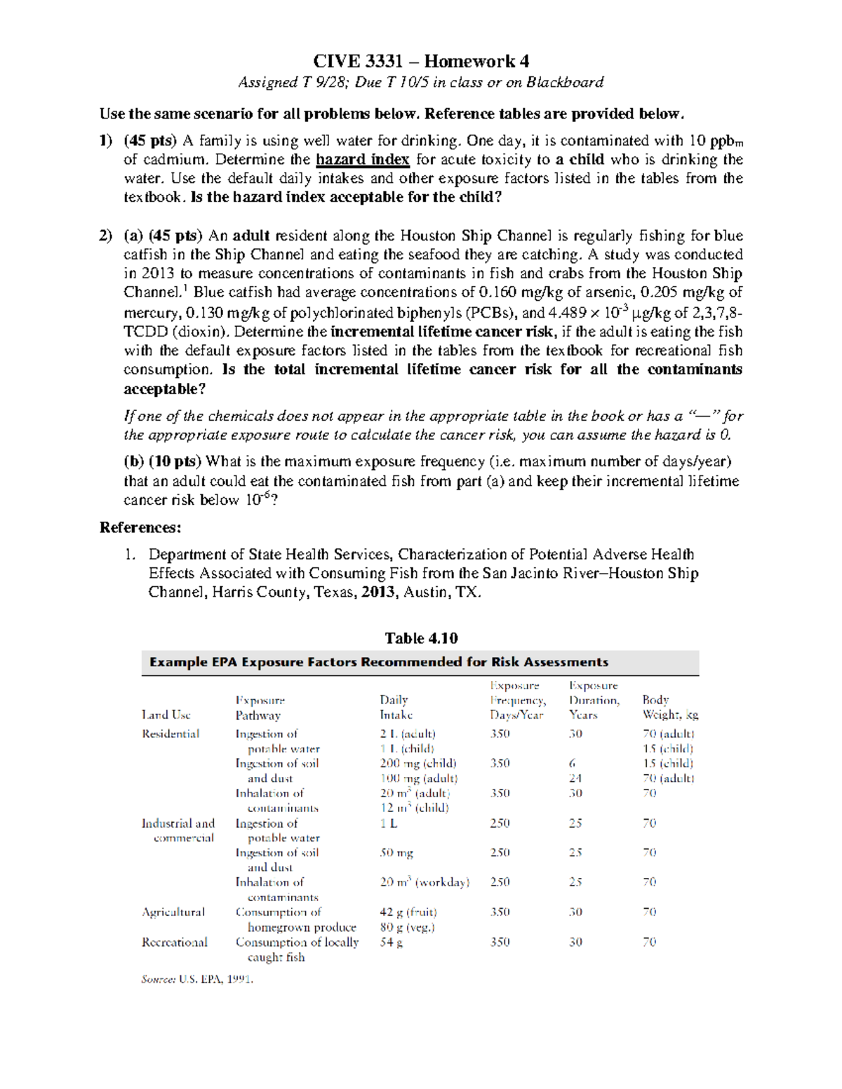 fourth assignment in environmental engineering course - CIVE 3331 ...