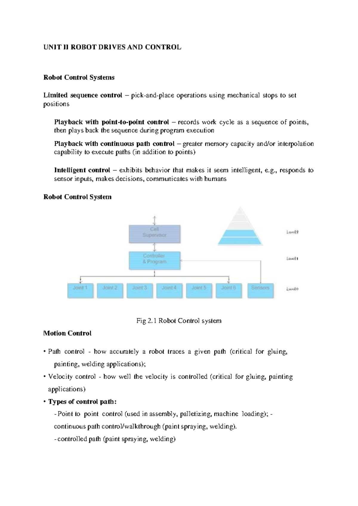 Robot Drives AND Control notes - UNIT II ROBOT DRIVES AND CONTROL Robot ...