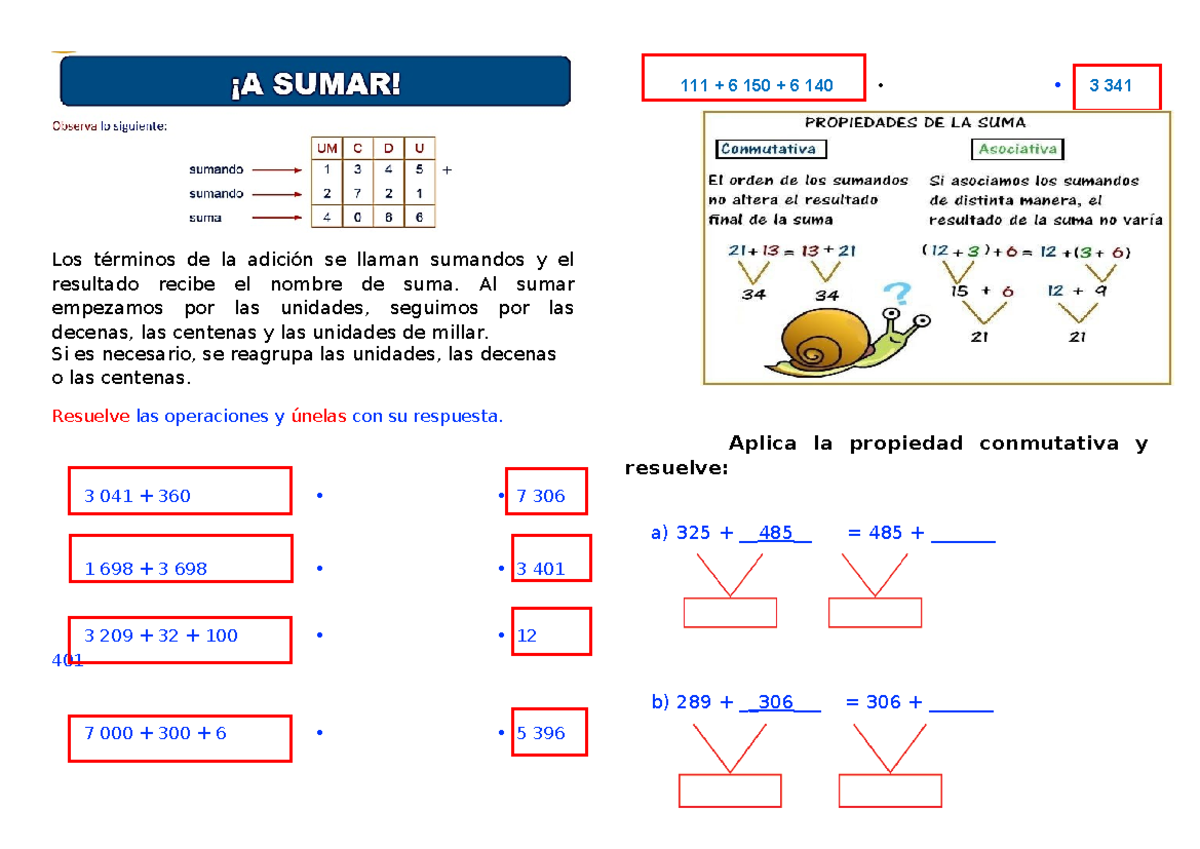 Propiedades de la suma fichas - Los términos de la adición se llaman ...