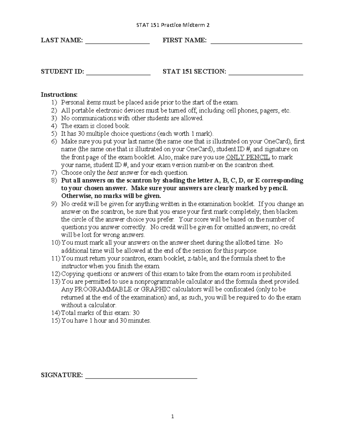 Practice Midterm 2 - fsdafgergsfsdafsadfs - LAST NAME: ___________________ FIRST NAME: - Studocu