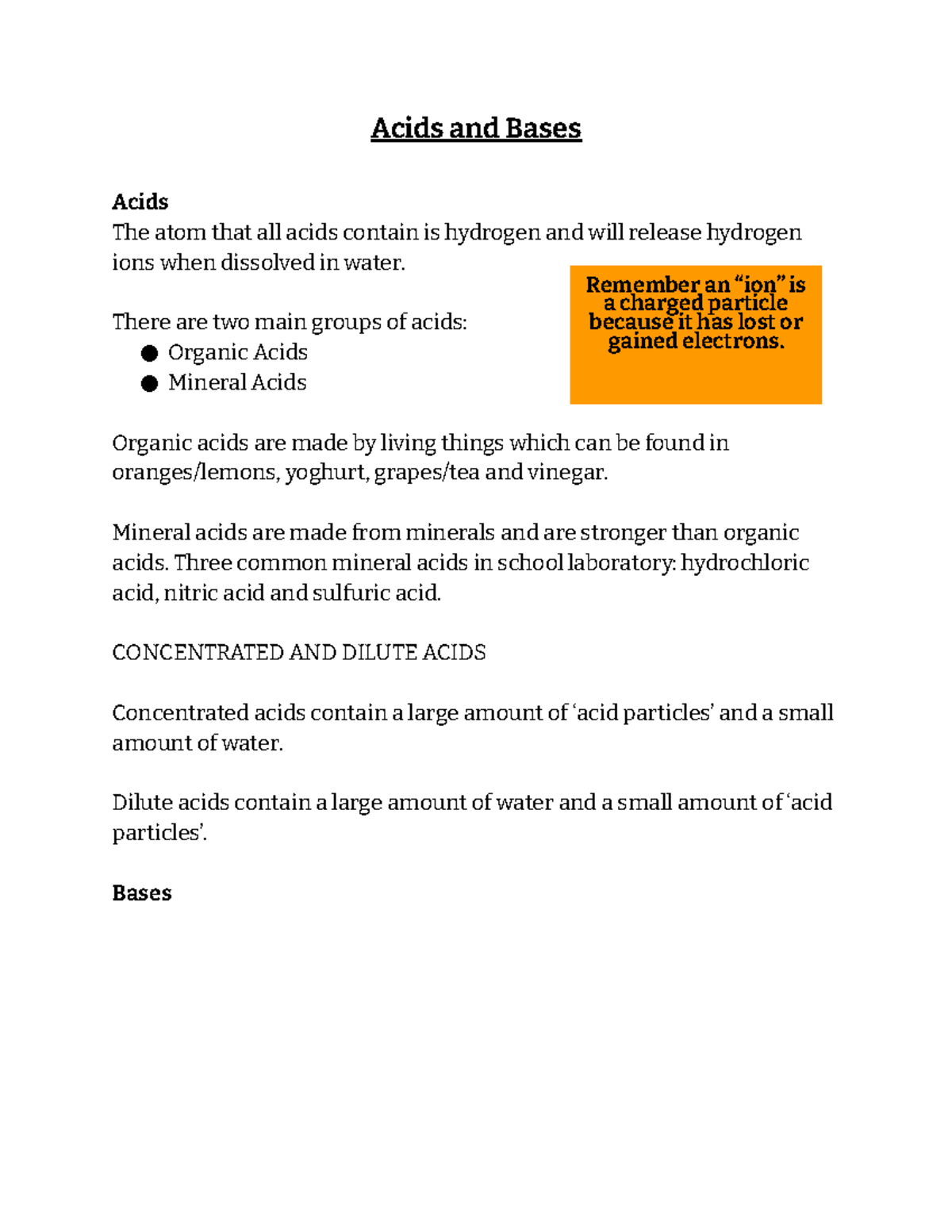 Acids and Bases - good - Acids and Bases Acids The atom that all acids ...