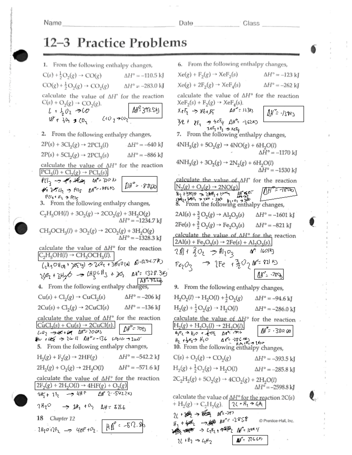 WKU Dual Credit Chem Homework 12-3 Practice Problems - Studocu