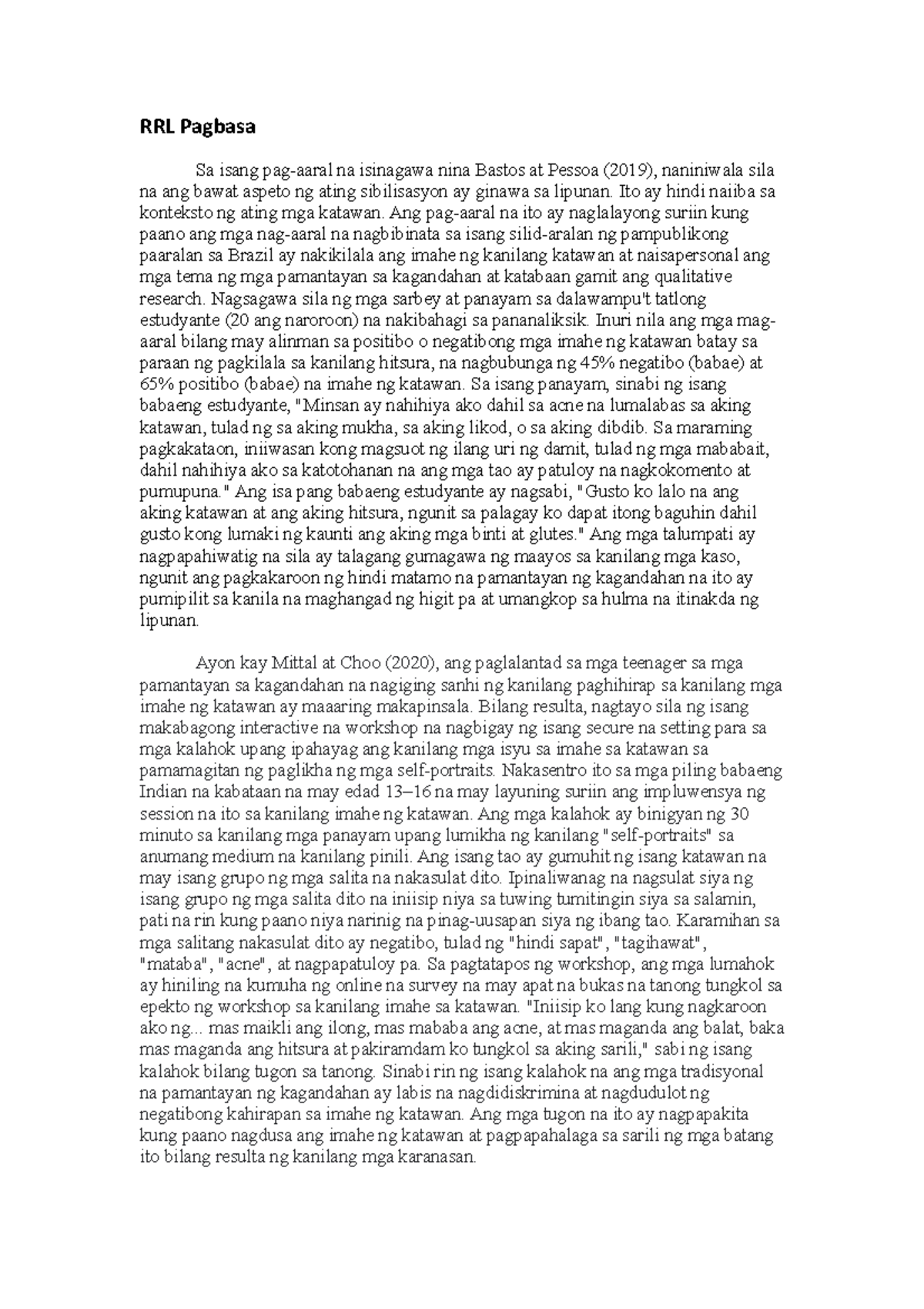 RRL-Pagbasa - none - RRL Pagbasa Sa isang pag-aaral na isinagawa nina ...