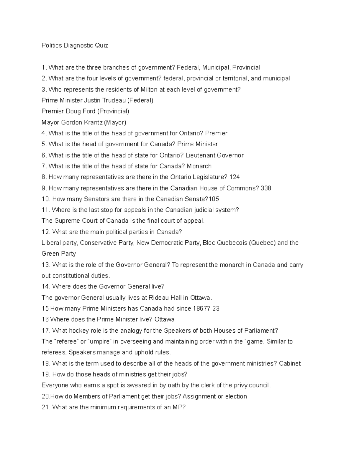 Civics politics diagnostic - Politics Diagnostic Quiz What are the ...