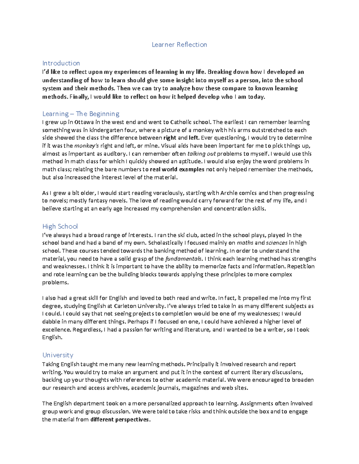 Sample Learner Reflection #2 - Learner Reflection Introduction I’d like ...