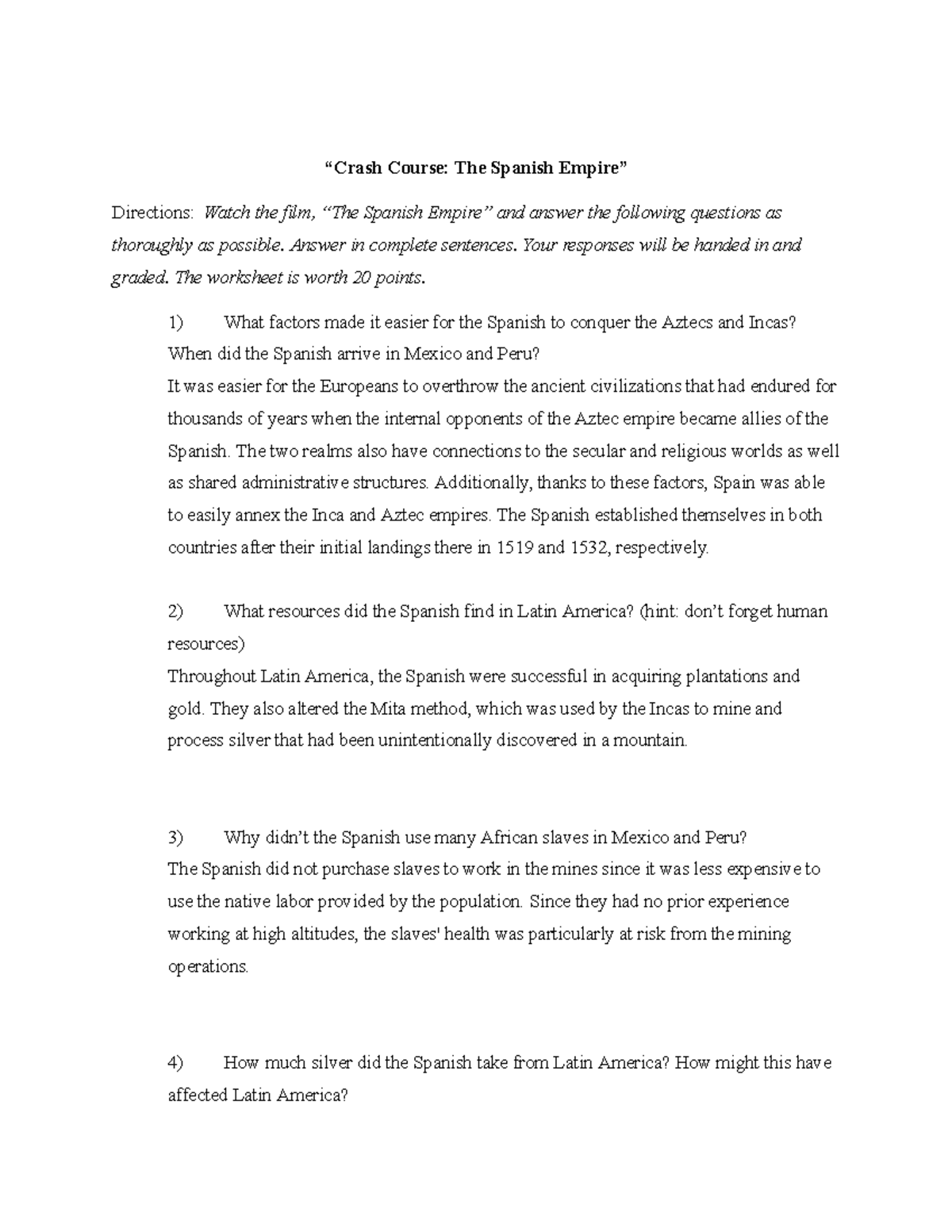 Hist The Spanish Empire” - “Crash Course: The Spanish Empire ...