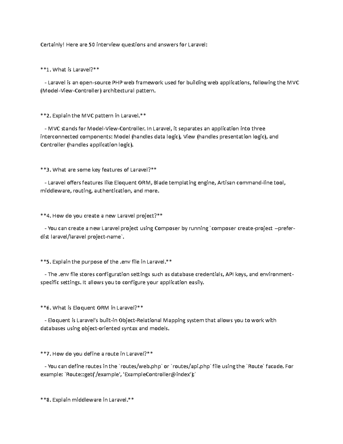 50 Laravel - Certainly! Here are 50 interview questions and answers for ...