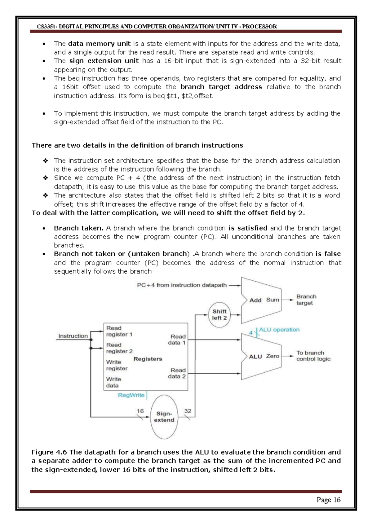 CS3352 DPCO IT-4 - notes - The data memory unit is a state element with ...