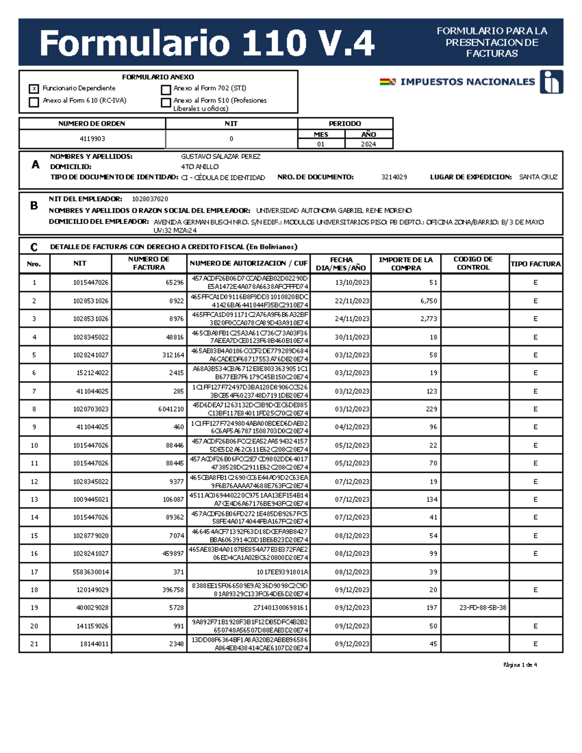 FORM-110 - retencion RC-IVA dependientes - Formulario 110 V. FORMULARIO ...