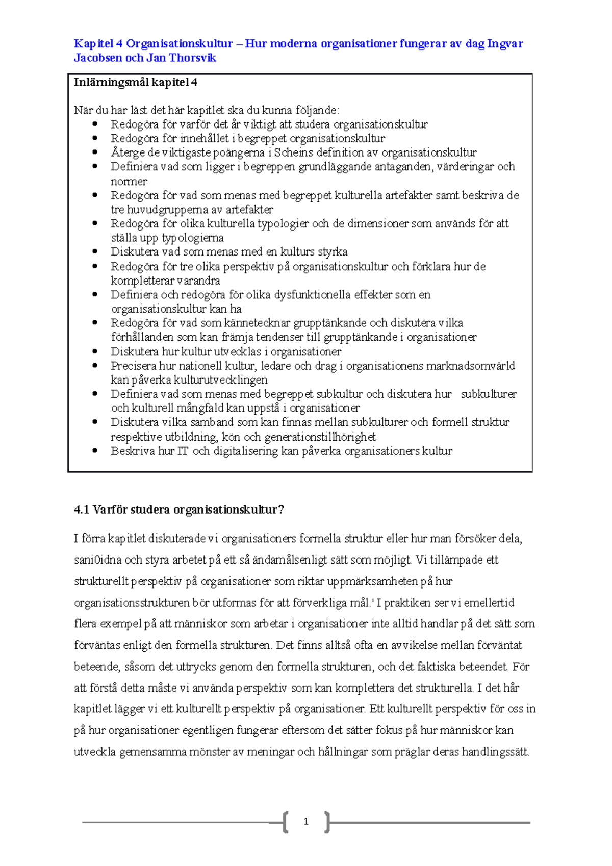 Kapitel 4 Organisationskultur – Hur moderna organisationer fungerar av ...