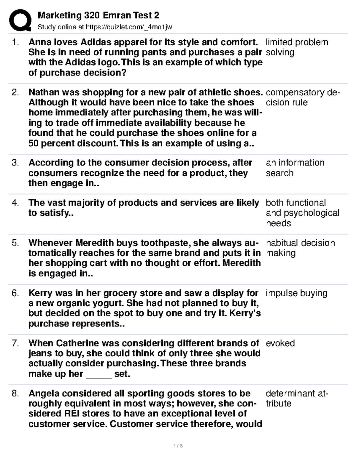 Marketing Quiz - Assignment - Study online at quizlet/_4mn1jw limited ...