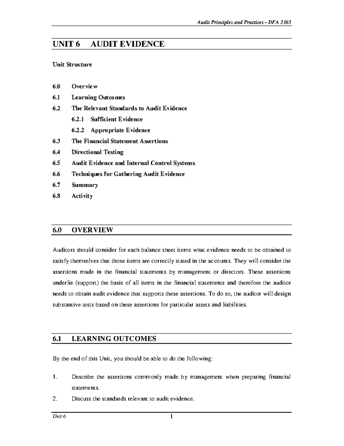 5 Audit Evidence.pdf - Unit 6 UNIT 6 AUDIT EVIDENCE Unit Structure 6 ...