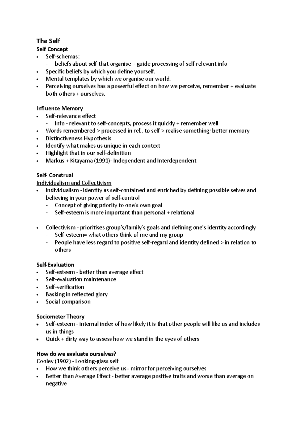 PS220 Lecture 5 - The Self Self Concept Self-schemas: - beliefs about ...