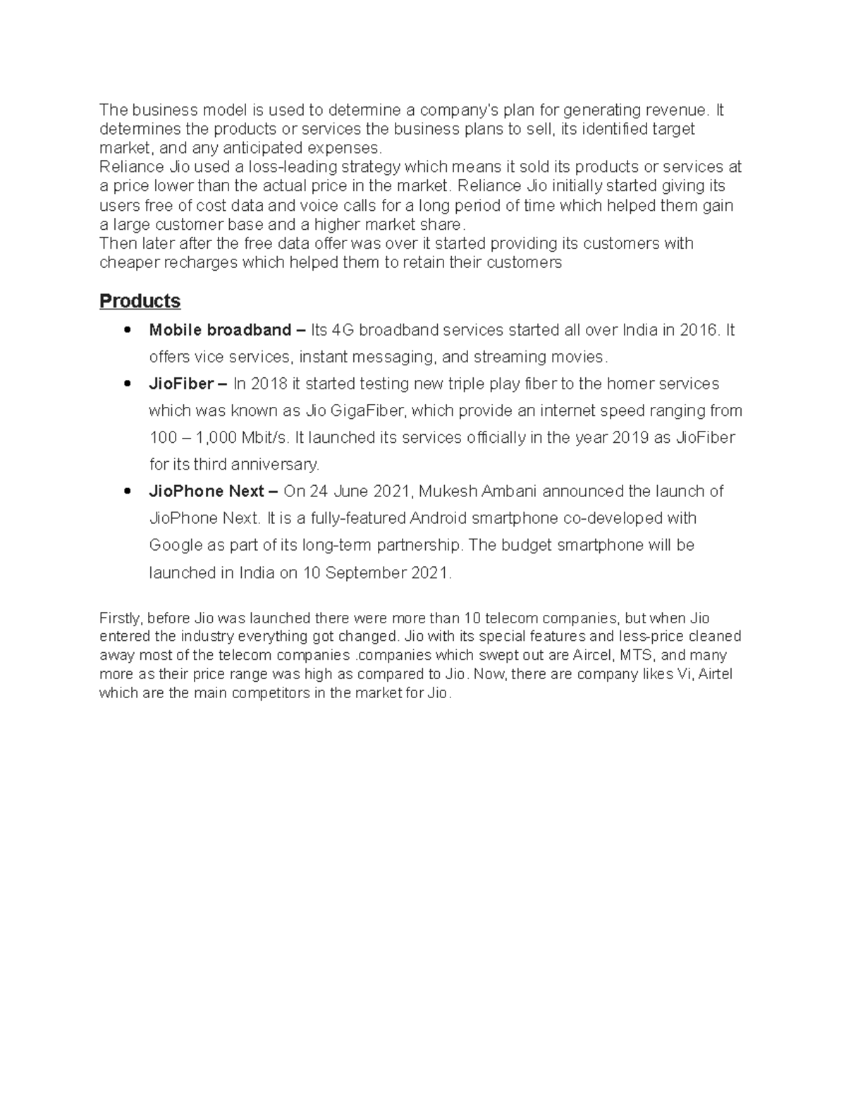 Jio - Jio Pricing strategy - The business model is used to determine a ...