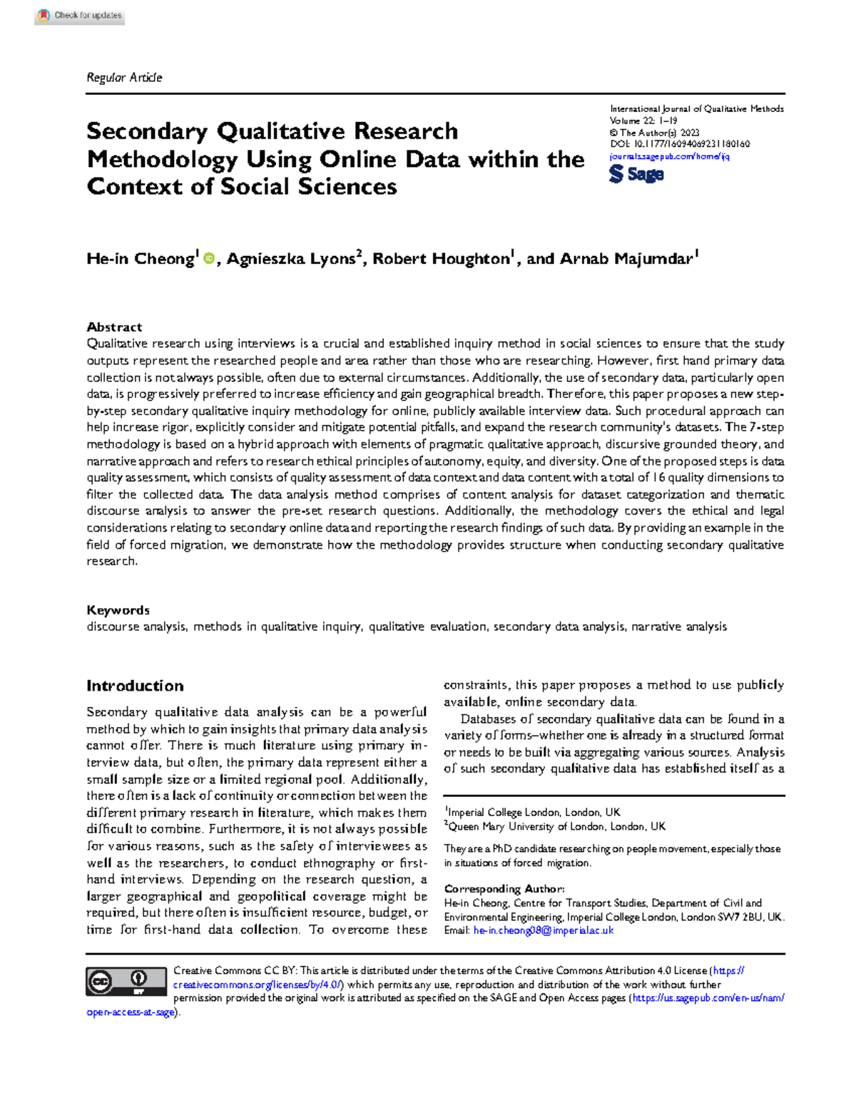 Cheong et al 2023 secondary qualitative research methodology using ...