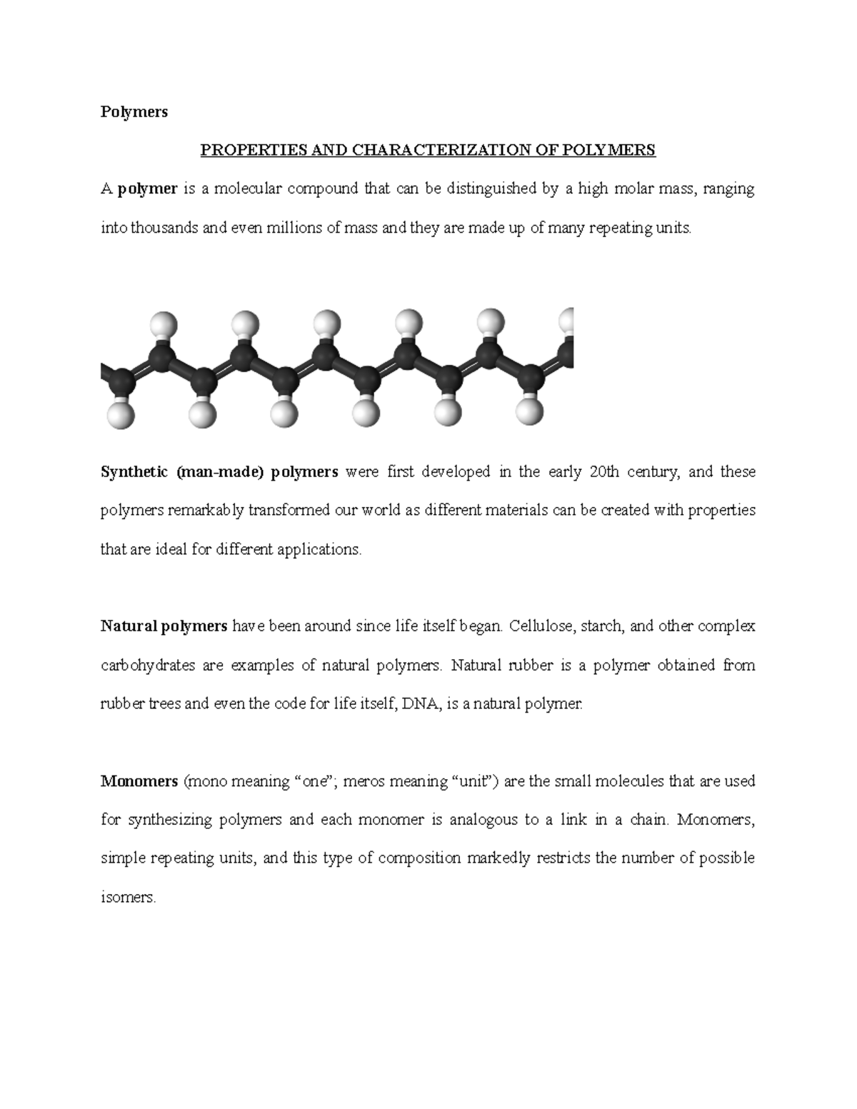 Polymers - Polymers PROPERTIES AND CHARACTERIZATION OF POLYMERS A ...