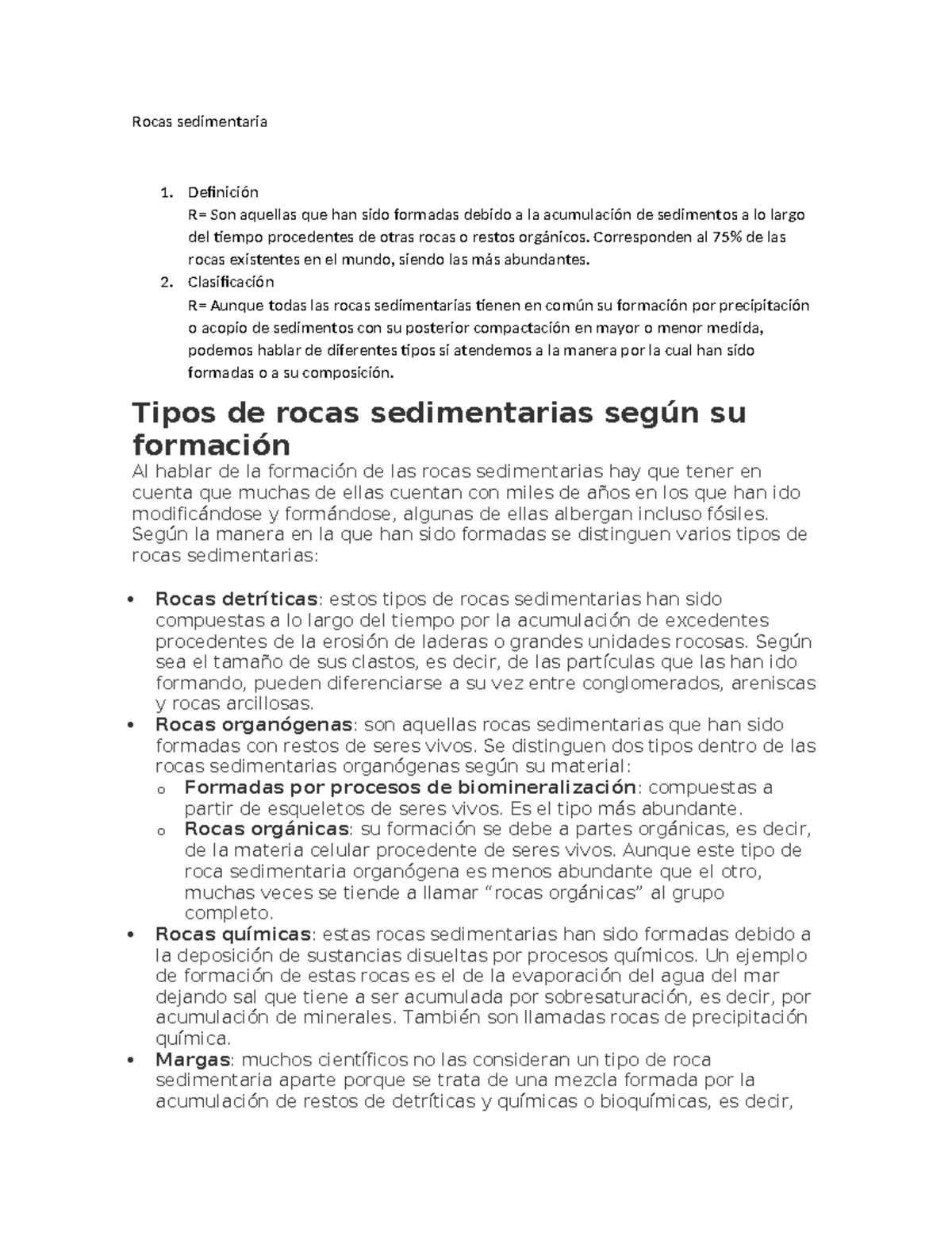 Rocas sedimentaria INFO - Rocas sedimentaria 1. Definición R= Son ...