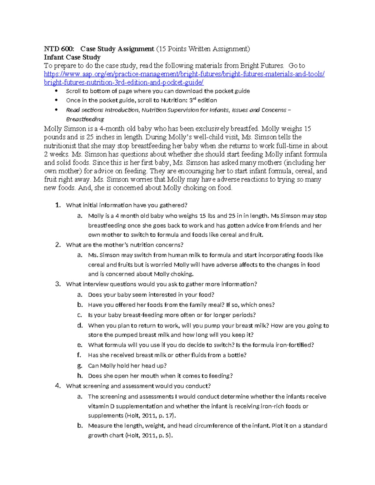 Case 4- Infant Case Study - NTD 600: Case Study Assignment (15 Points ...