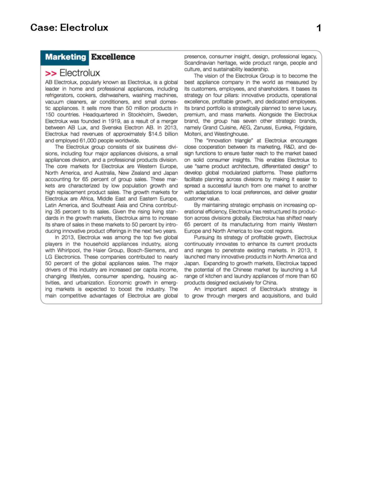 Electrolux case study 2014 document - RELI 025 - Pacific - Studocu