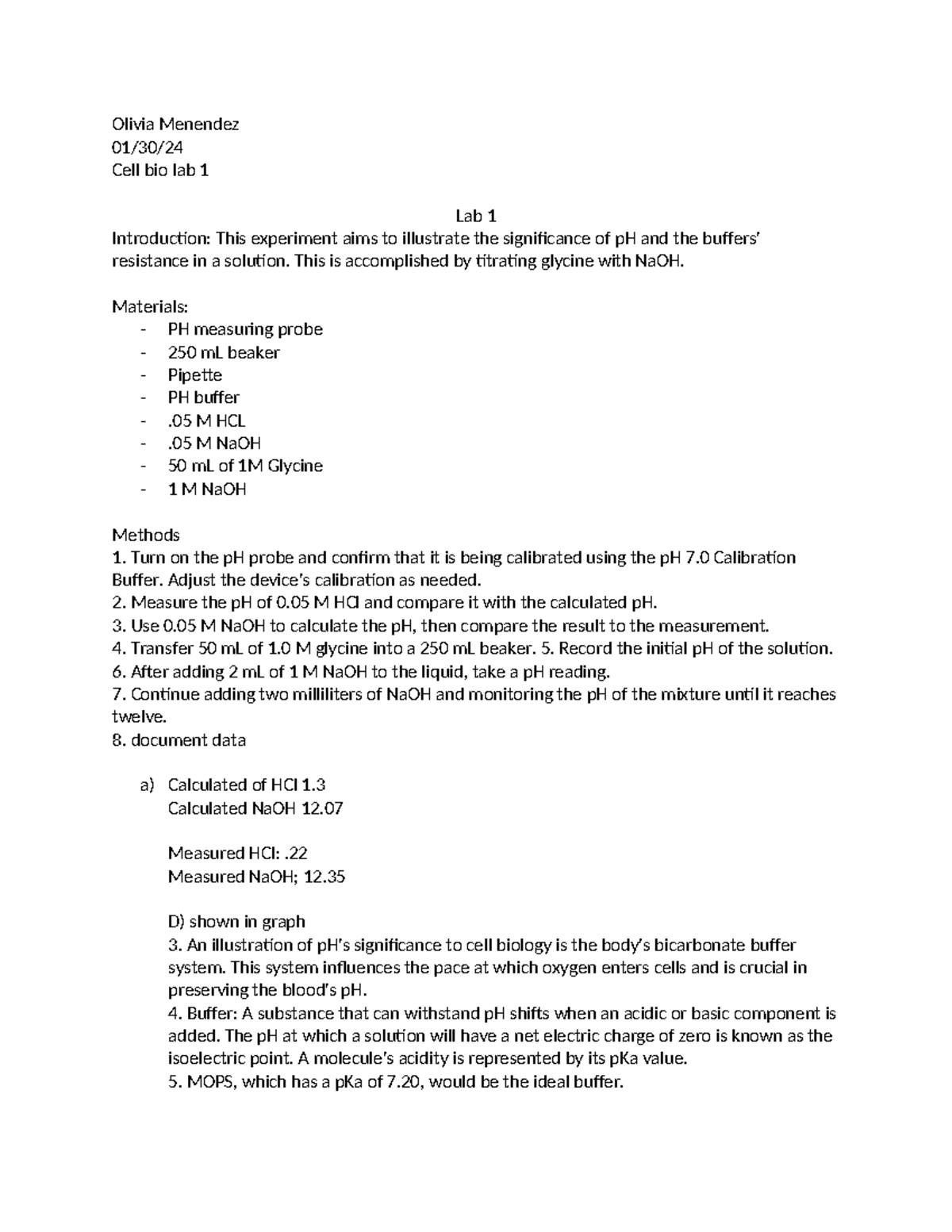 Cell bio lab 1 - Olivia Menendez 01/30/ Cell bio lab 1 Lab 1 ...