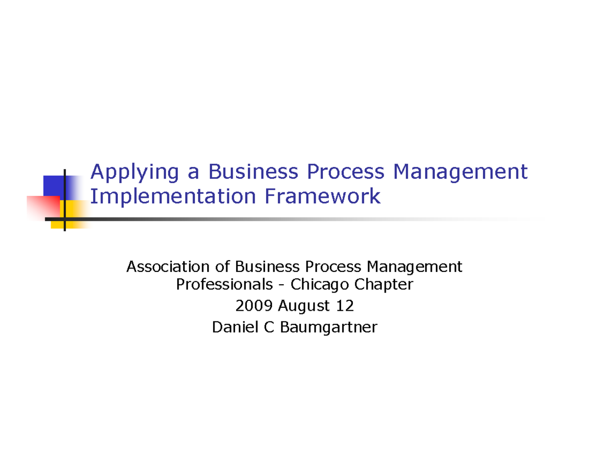 6 Applying BPM Framework - - Studocu
