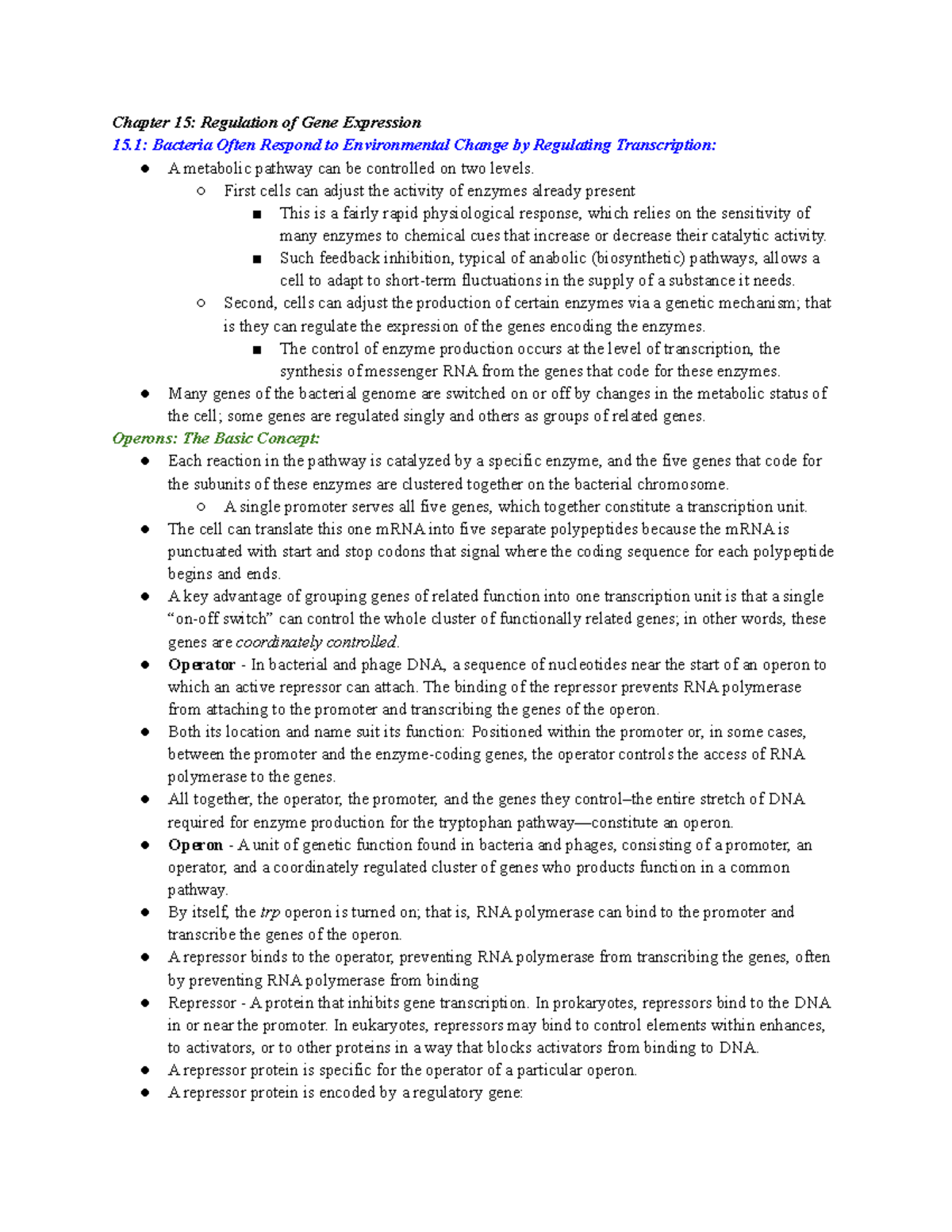 Chapter 15 Regulation of Gene Expression - Chapter 15: Regulation of ...