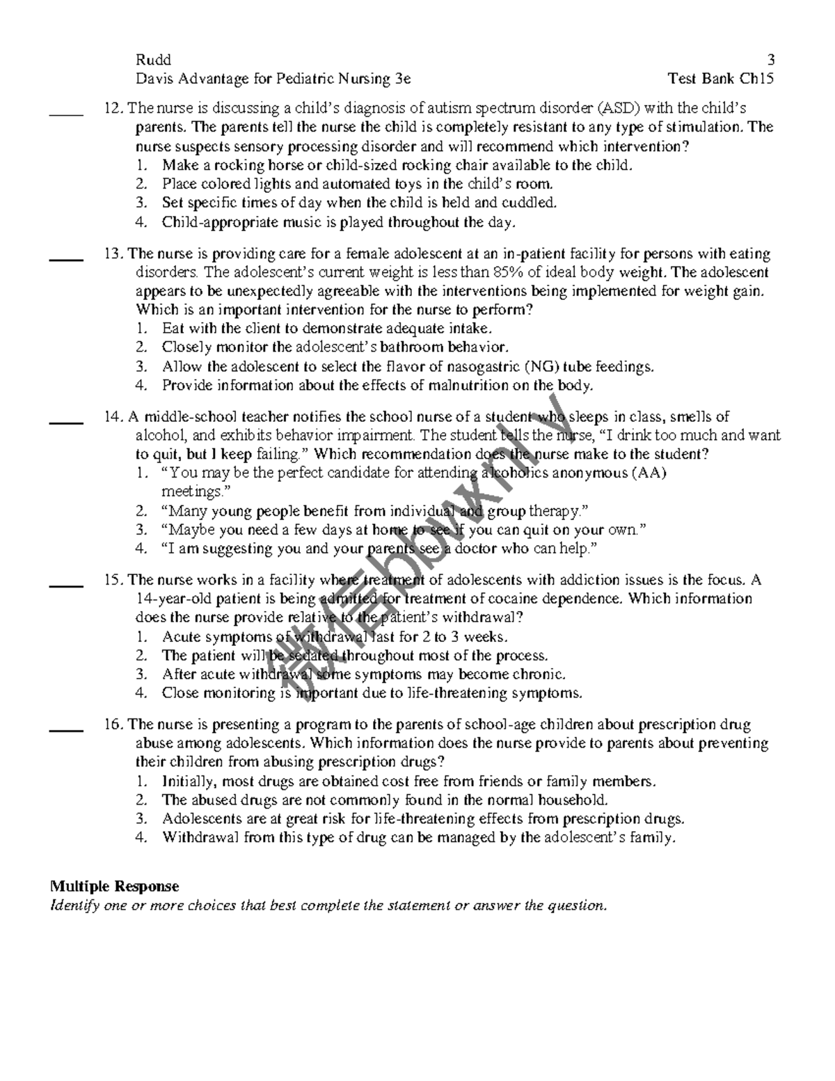 Test bank pediatric nursing critical components of nursing care 3rd ...