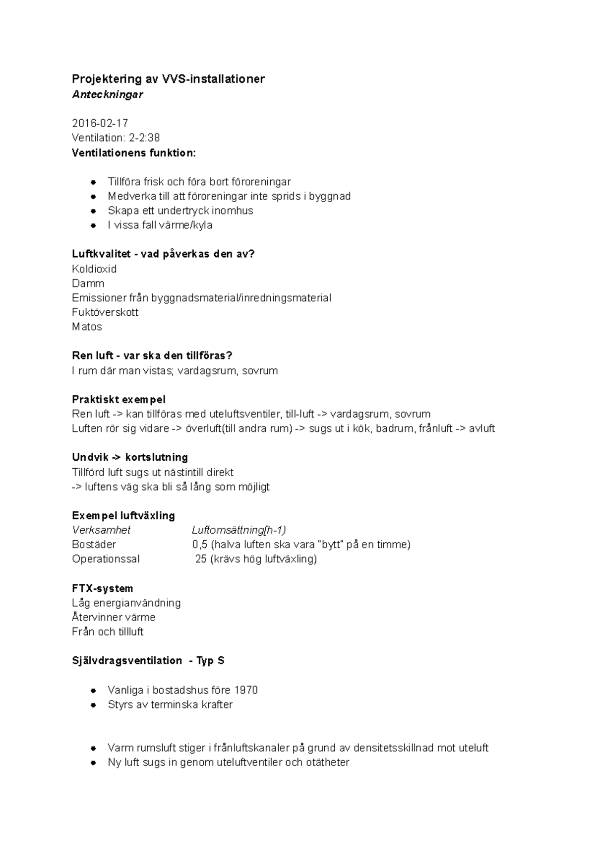 Projektering av VVS-installationer-anteckningar - Projektering av VVS ...