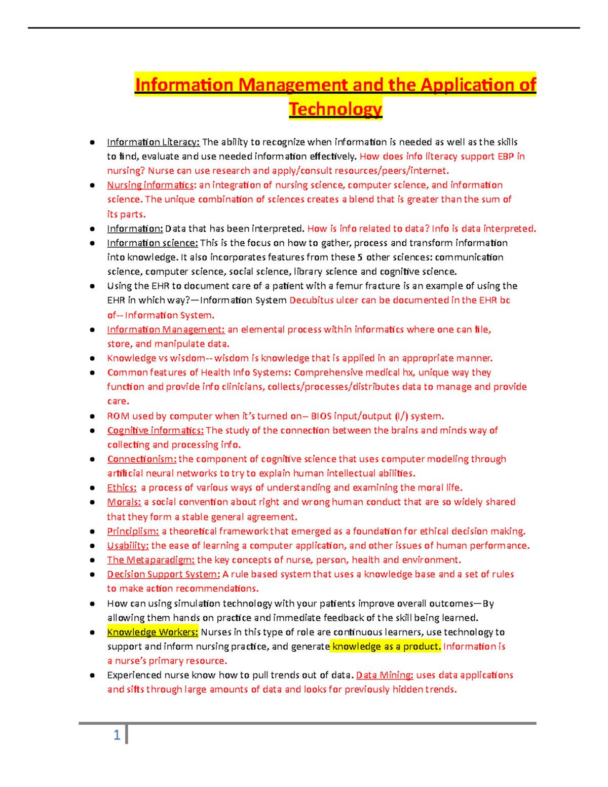 C468 Informatics Study Guide 1 1 - Information Management and the ...