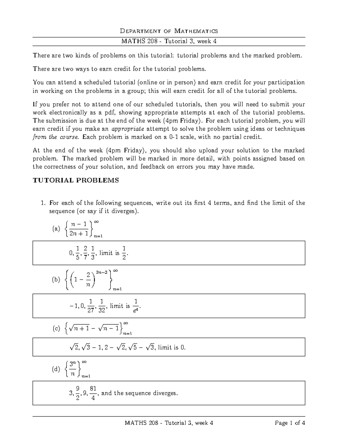 Tutorial 3 Questions + Ans - Department of Mathematics MATHS 208 ...
