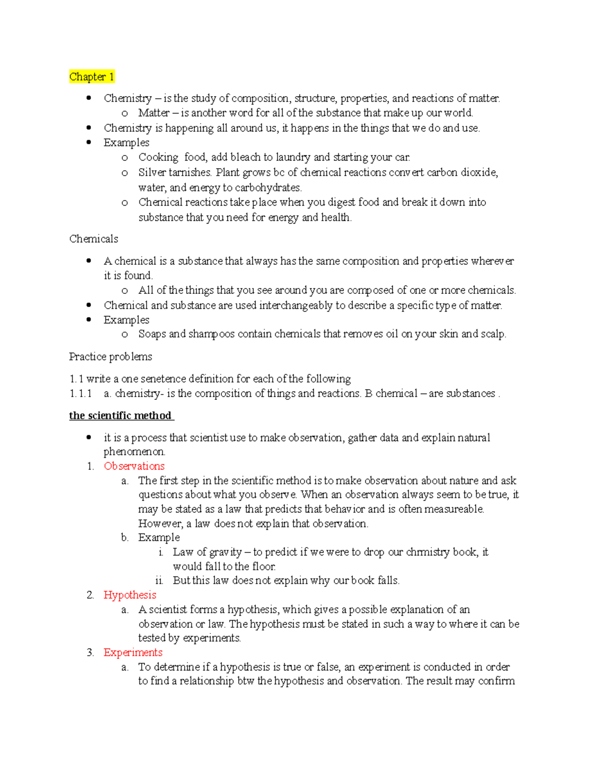 Chemistry Chapter 1 - Exam 1 Book Readings - Chapter 1 Chemistry – is ...
