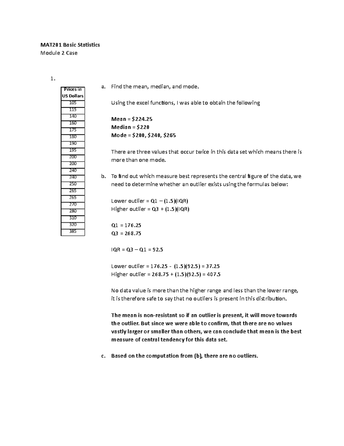 Module 2 Case - Basic Statistics MAT201 - MAT201 Basic Statistics ...