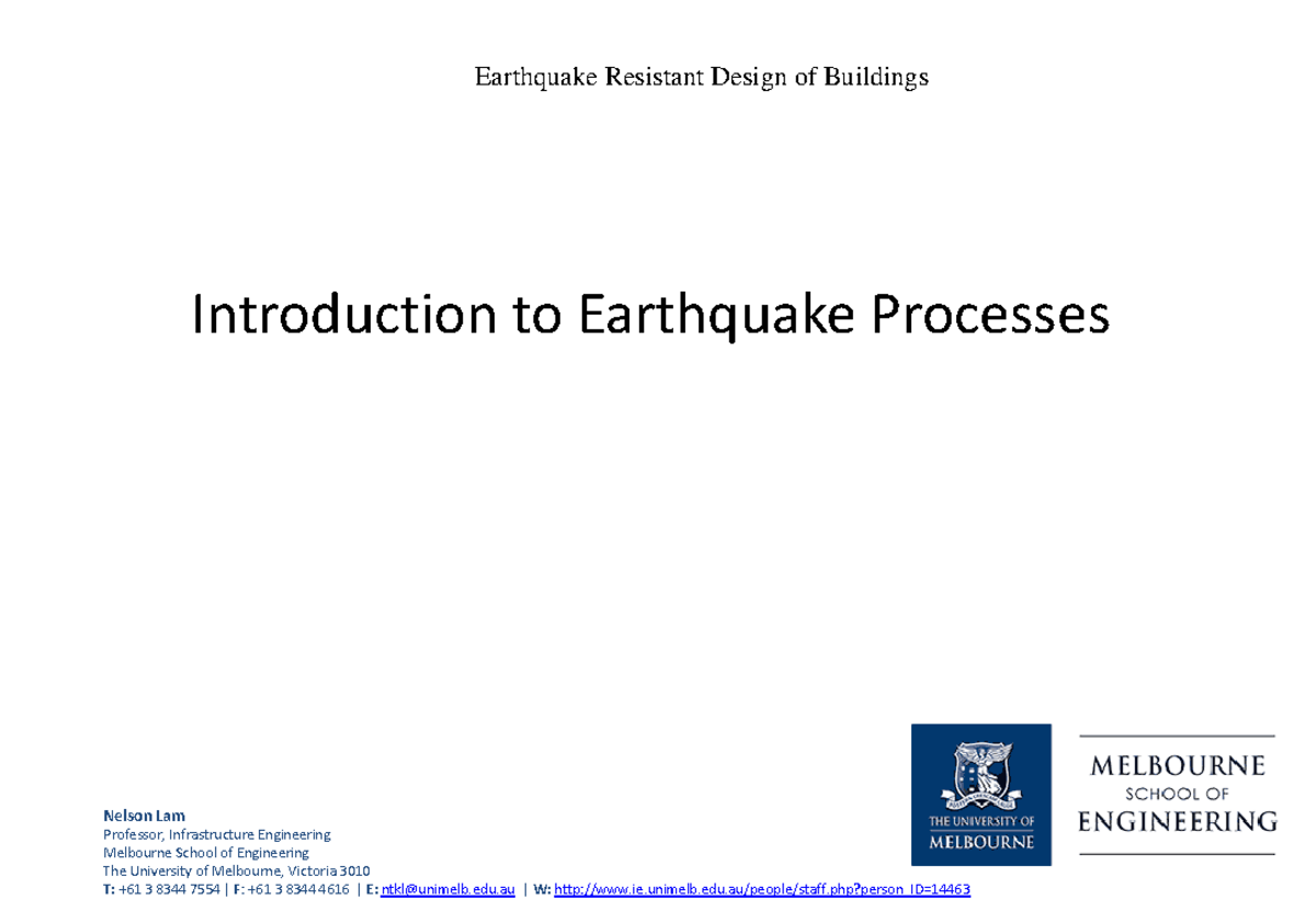 Introduction to earthquake processes-1 - Earthquake Resistant Design of ...