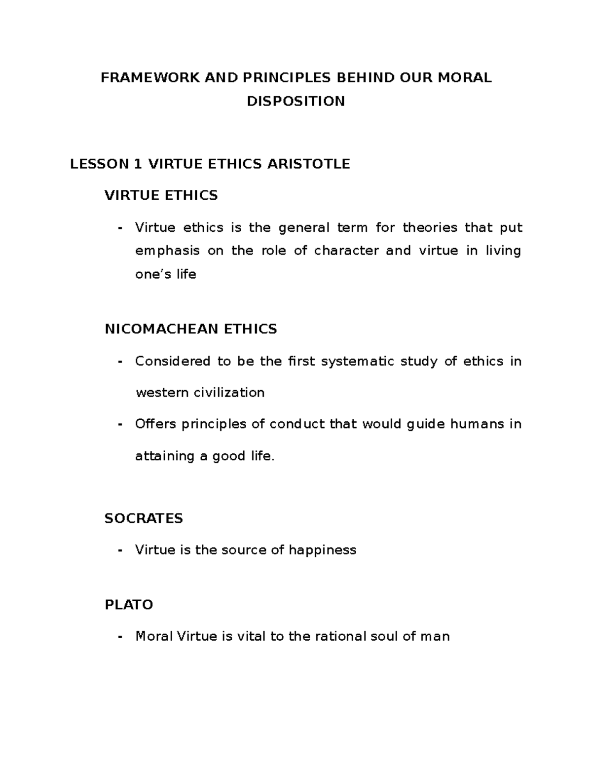 Framework AND Principles Behind OUR Moral Disposition - FRAMEWORK AND ...