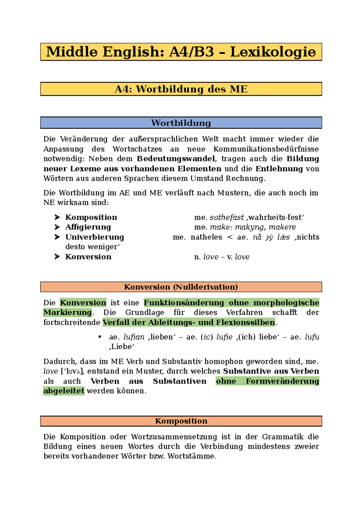 A4 B3 Lexikologie - Zusammenfassung Middle English - Middle English: A4 ...